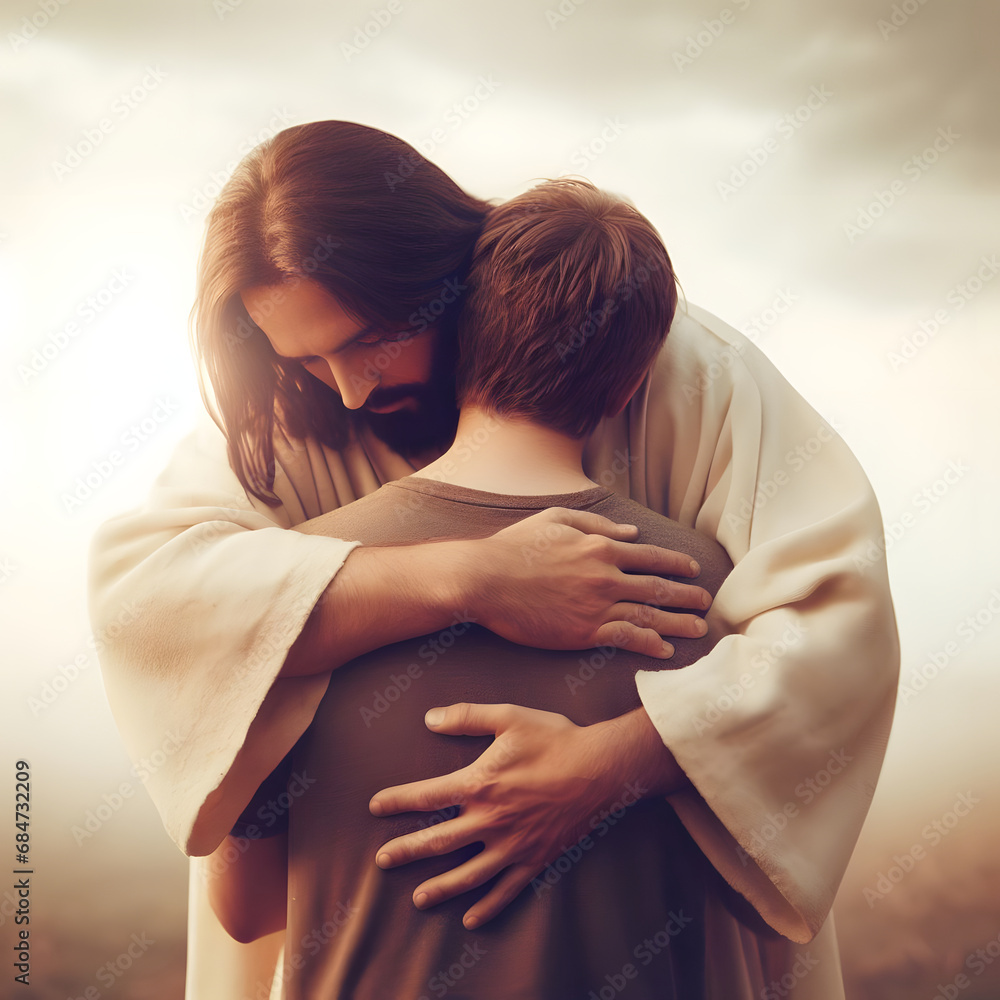 Jesus Christ hug Stock Illustration | Adobe Stock