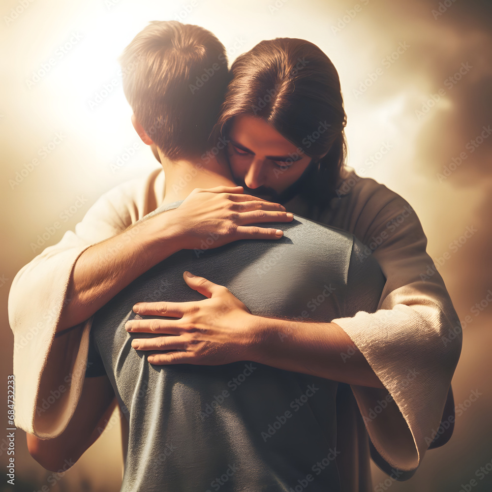 Jesus Christ hug Stock Illustration | Adobe Stock