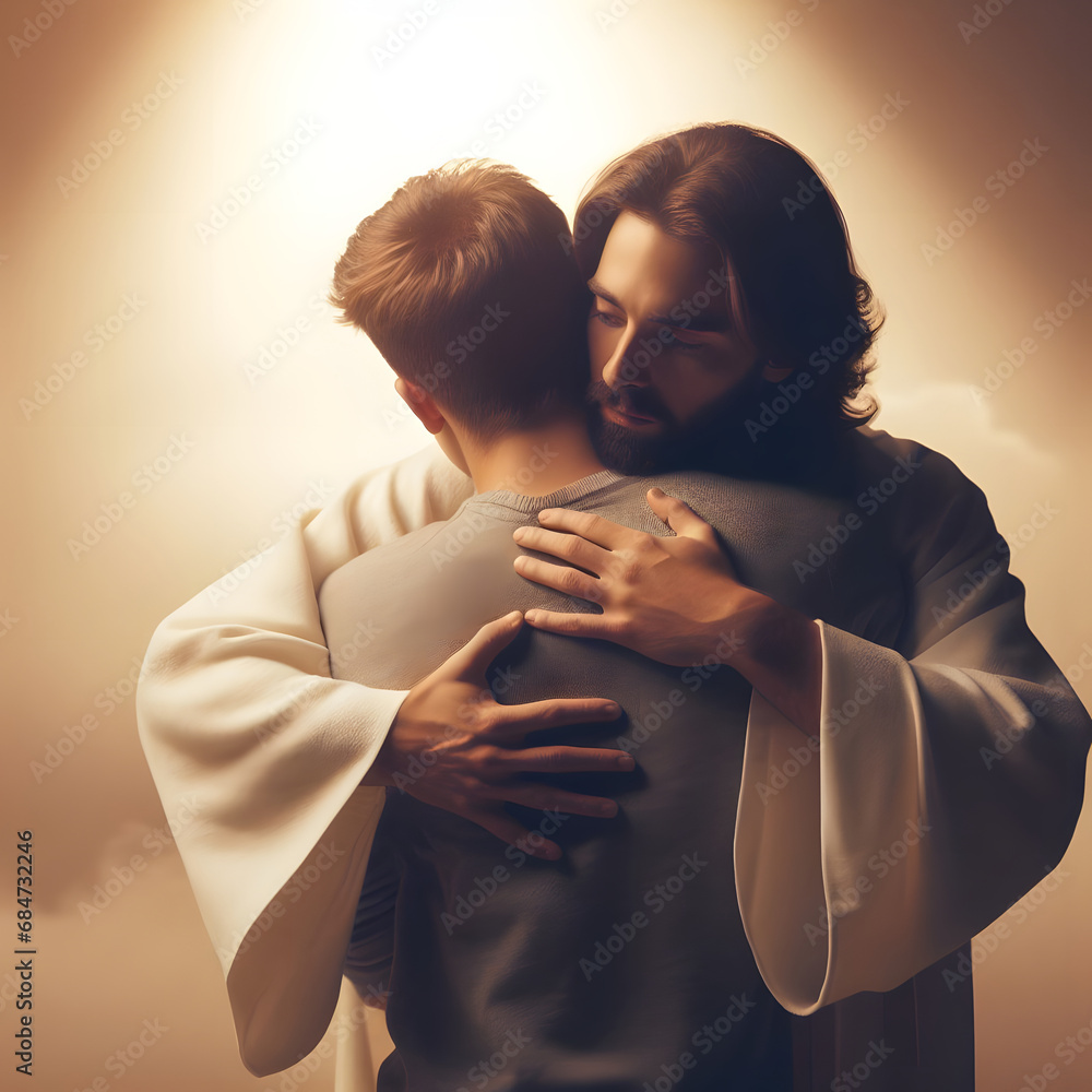 Jesus Christ hug Stock Illustration | Adobe Stock