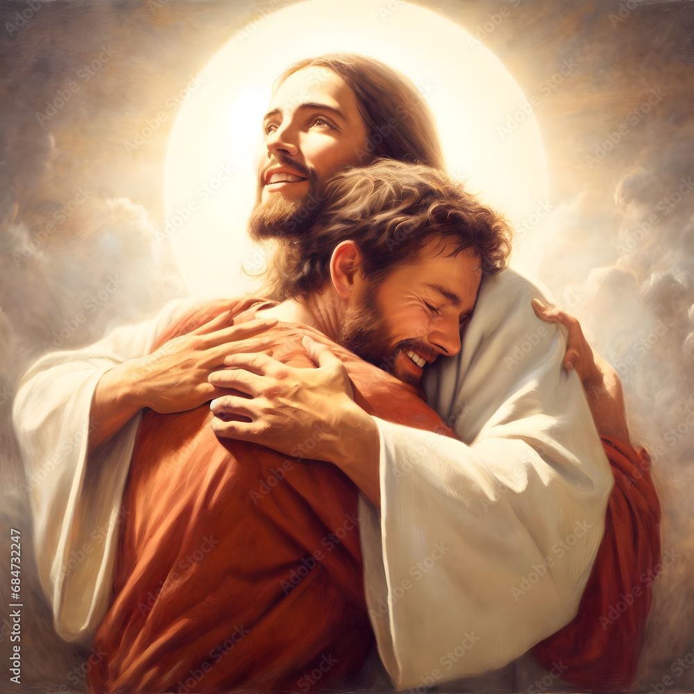 Jesus Christ hug Stock Illustration | Adobe Stock