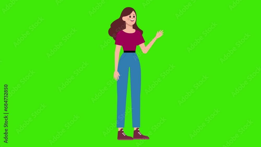 Cartoon animated girl talking on green screen background, women talking ...