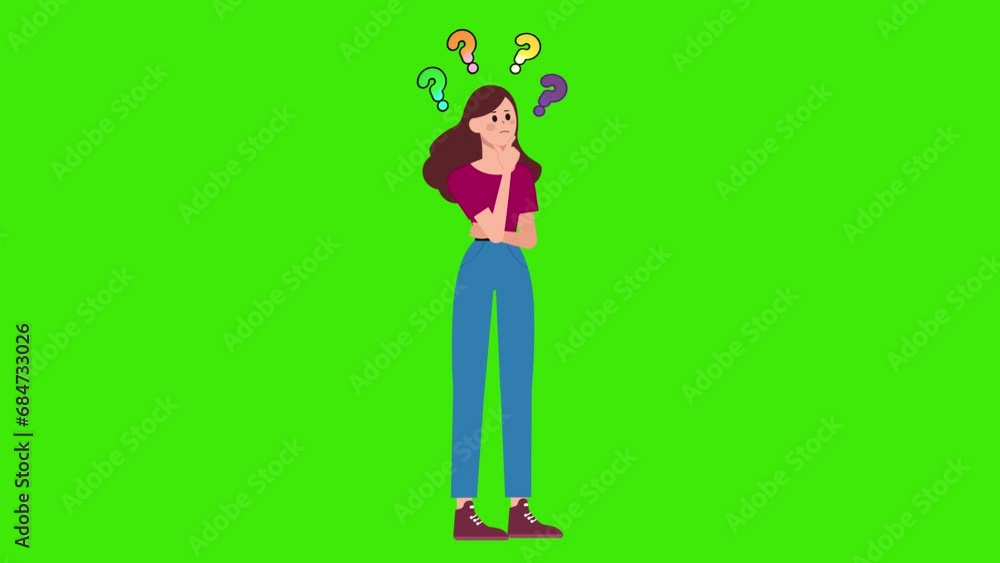 girl thinking, green screen video, girl, woman, cartoon, animation ...