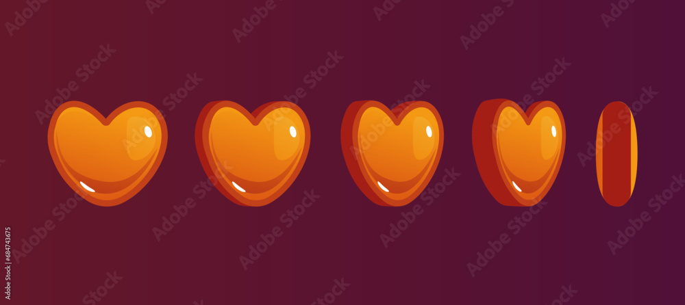 Heart animation game sprite rotate animated isolated set. Vector ...