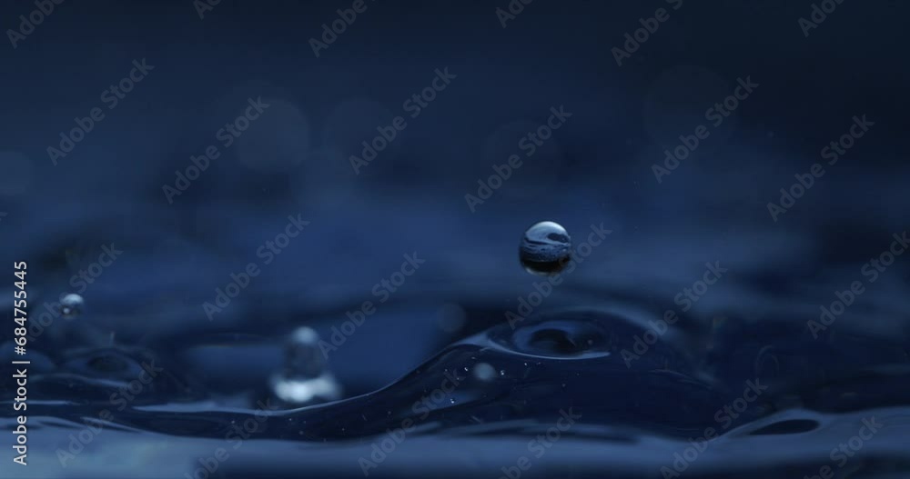 Super slow motion of dripping single drop of water is falling into ...