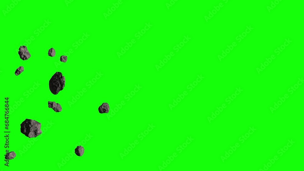 Asteroids field on a green screen. Animation of asteroids field on ...