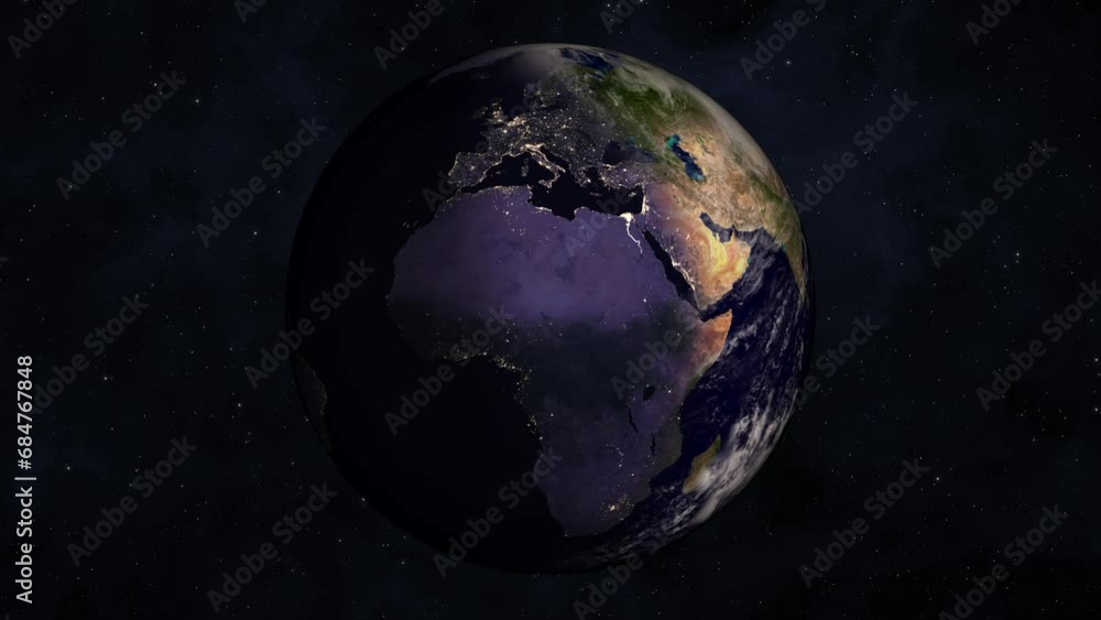 Planet Earth rotating in outer space. Realistic beautiful planet Earth ...