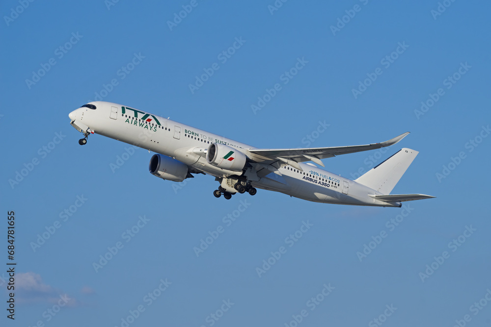 ITA Airways Airbus A350 shown leaving from LAX, Los Angeles ...