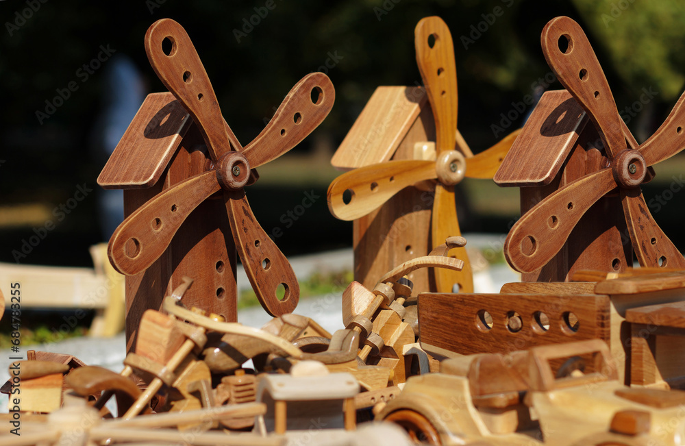 Wood carving. Products made by hand by a master from wooden boards in ...