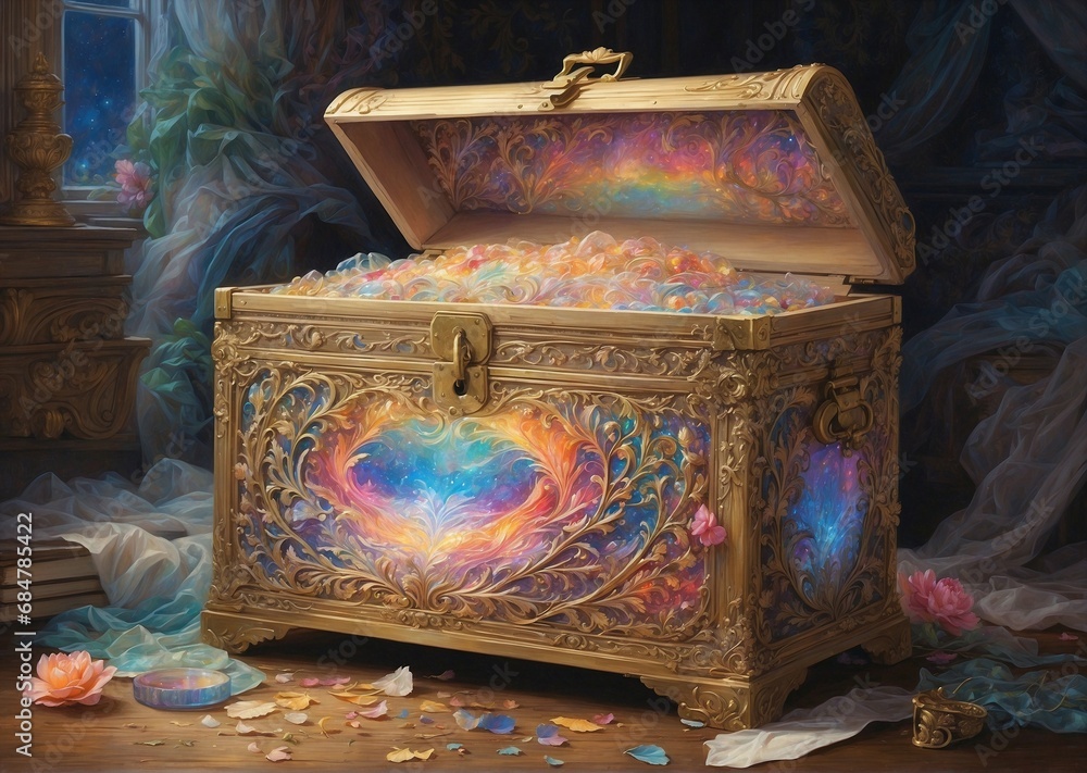 An iridescent dreamlike time capsule, an ethereal embodiment of ...