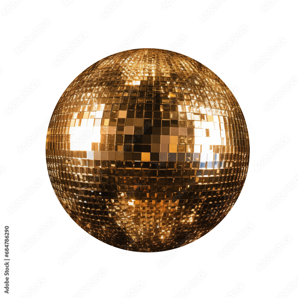 Golden Retro 70s Disco Ball Isolated on Transparent Background PNG ...