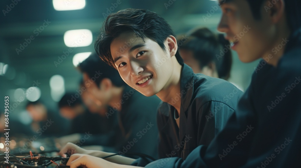 Employees of a factory producing Asian computer technology parts Stock ...