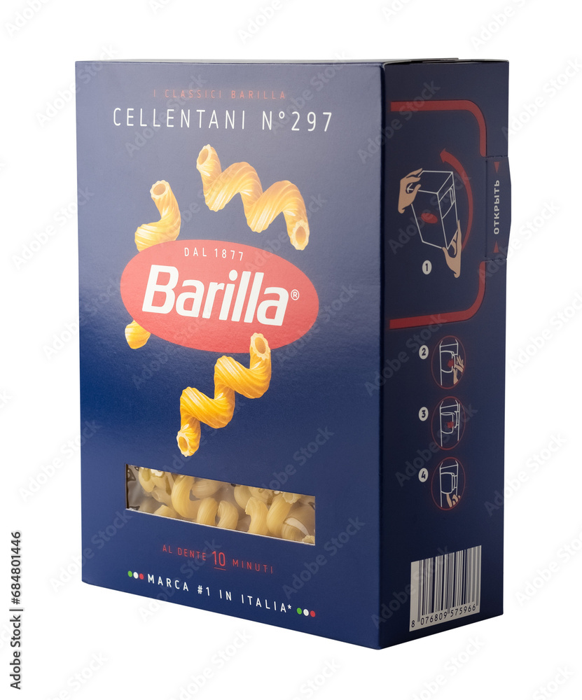 Foto de Italian pasta Barilla Fusilli, Cellentani on a transparent ...