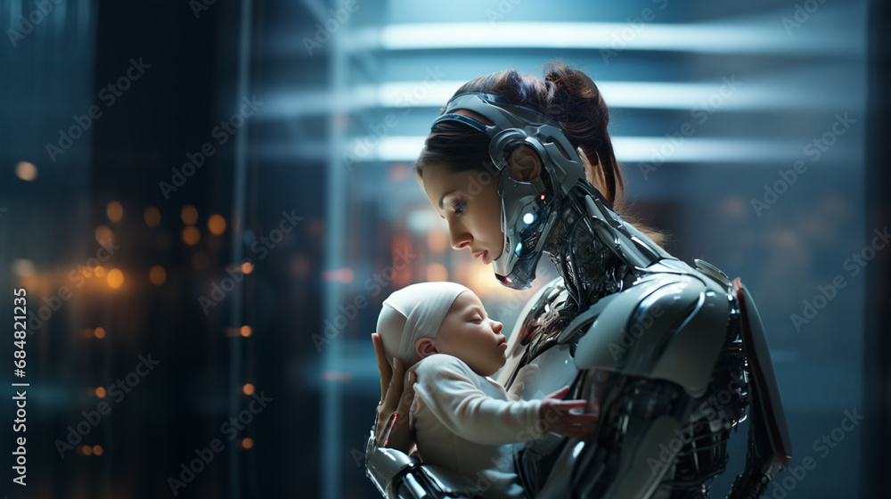 humanoid android robot with artificial intelligence or transhumanism ...