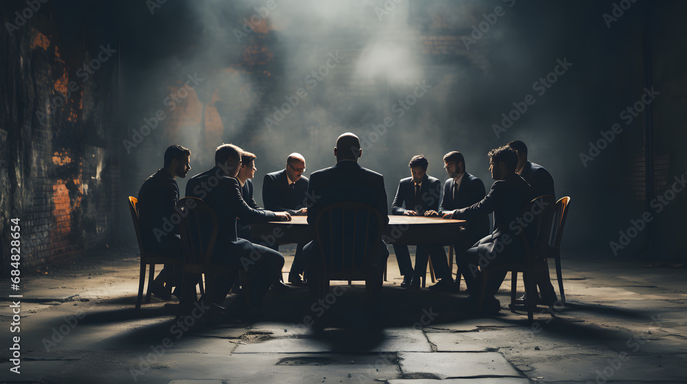 People sitting around a round table with one being a leader Stock Photo ...