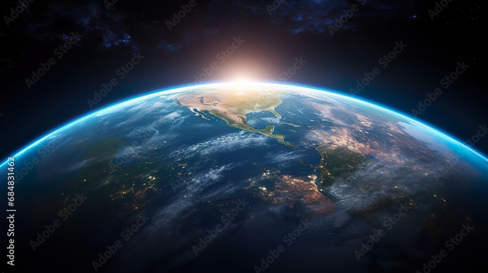 Stunning view of the blue planet earth with oceans and continents from ...