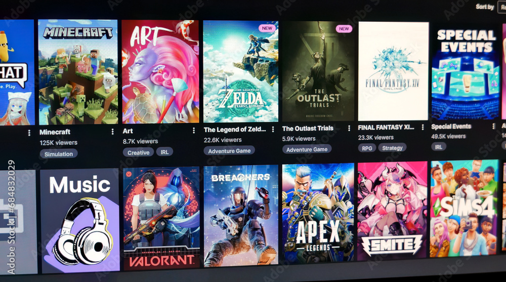 Twitch TV video game streaming service main page on a computer display ...