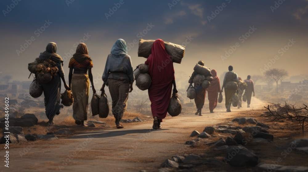 Modern world problem refugees, displaced immigrants emigrants, war ...