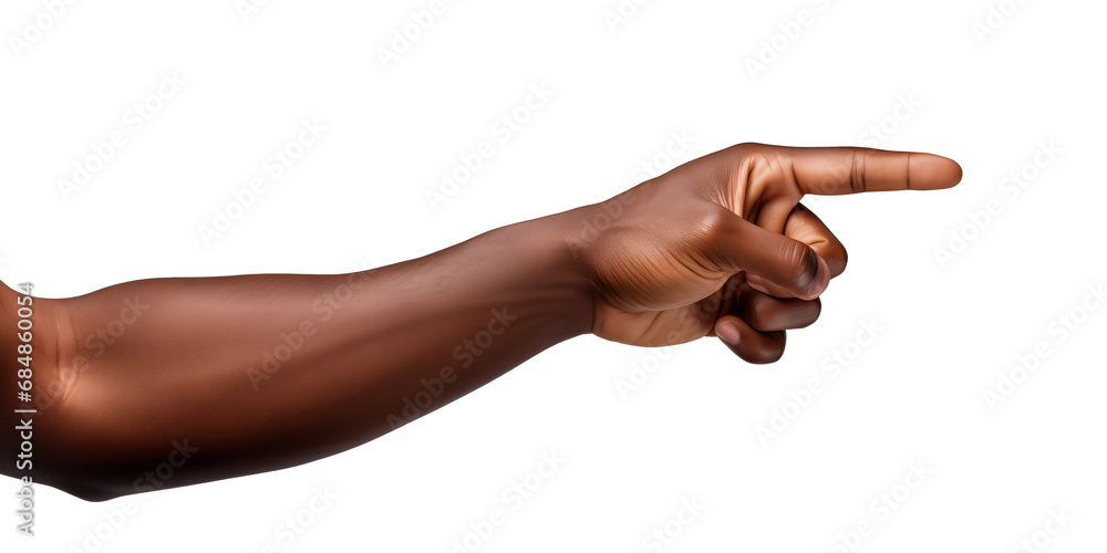 Black skin male hand pointing index finger, showing gesture, isolated ...