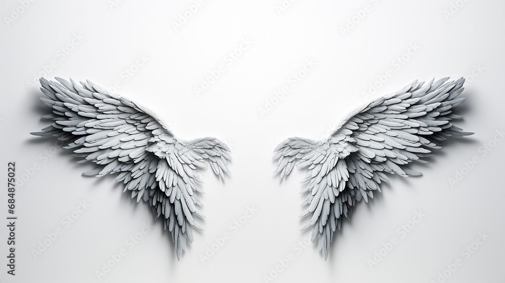 huge angel wings on a white wall background art object to insert design ...