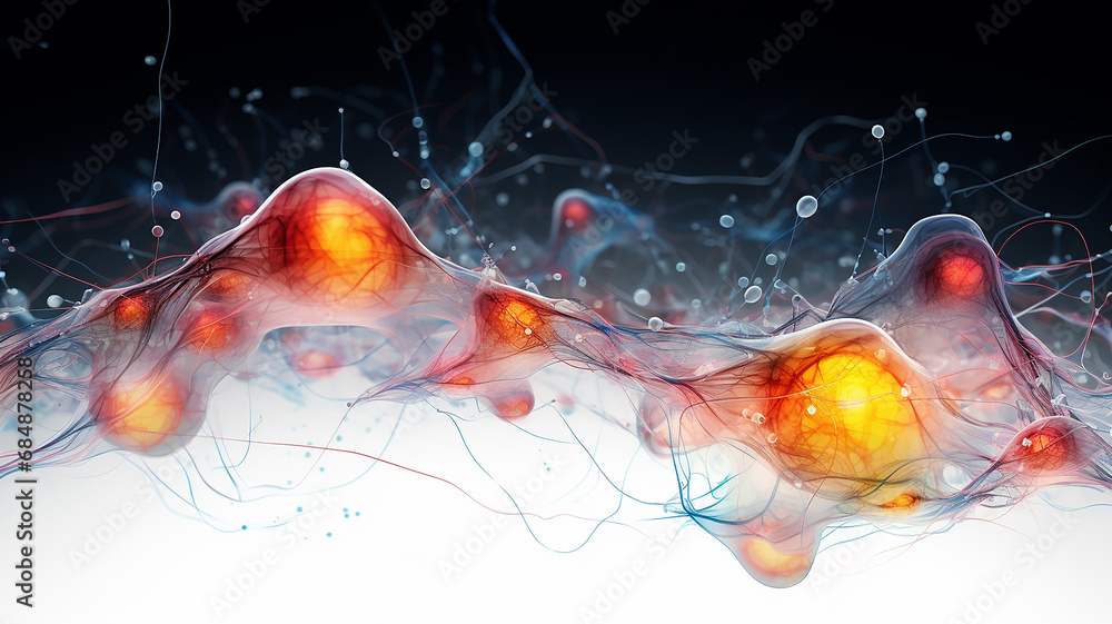 neurons under strong magnification, neural network live impulses ...