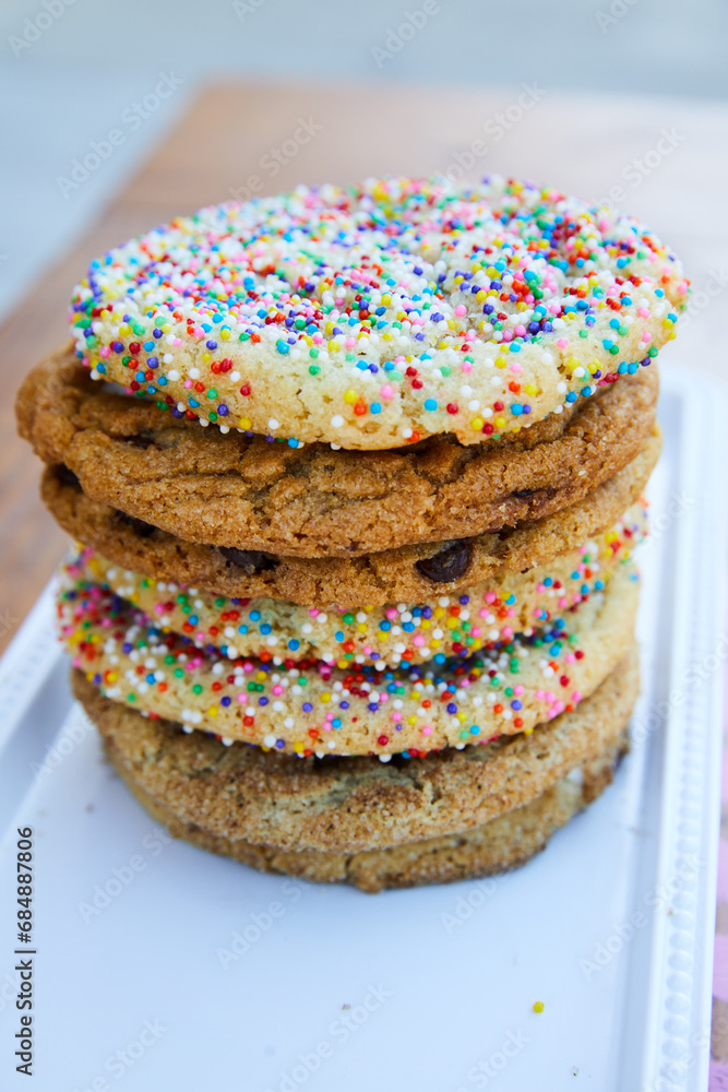 Stacked assortment of freshly made cookies. Stock Photo | Adobe Stock