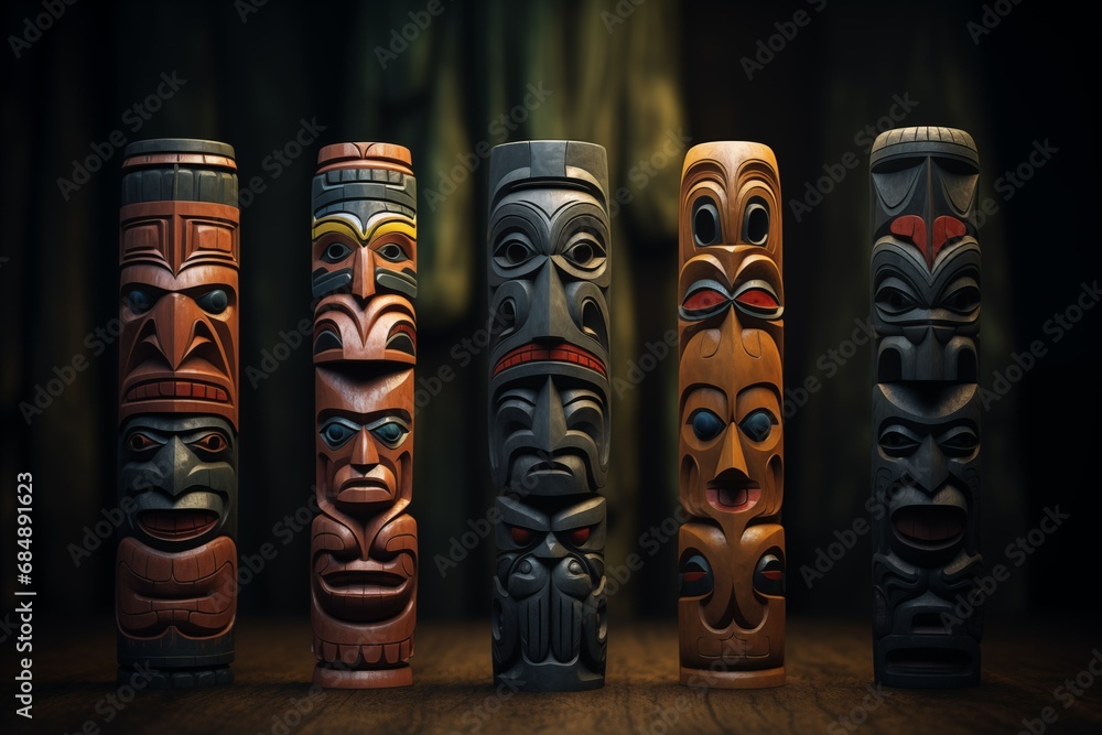 Native American totem pole, each carved figure representing ancestral ...
