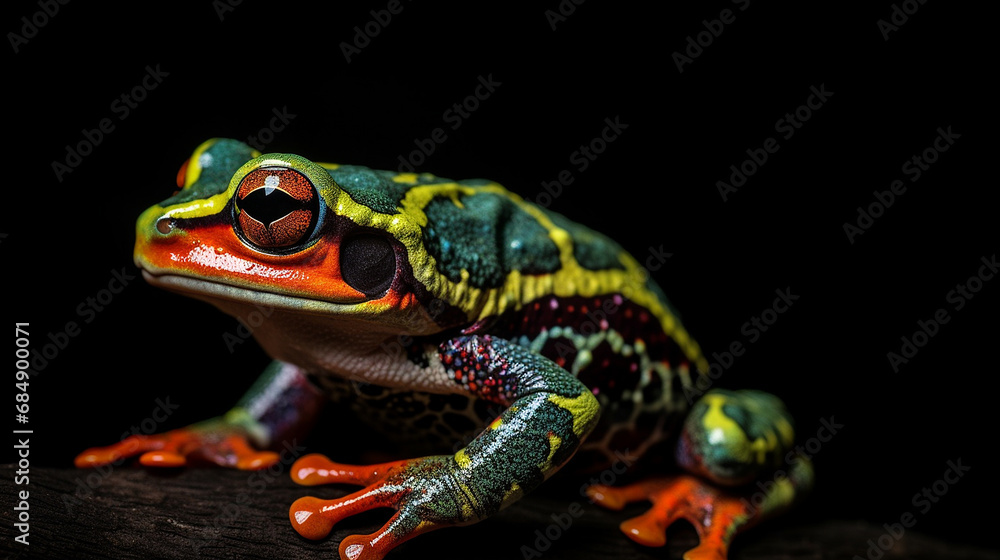 Cute tree frog vivid colors isolated black frog Generative AI Stock ...