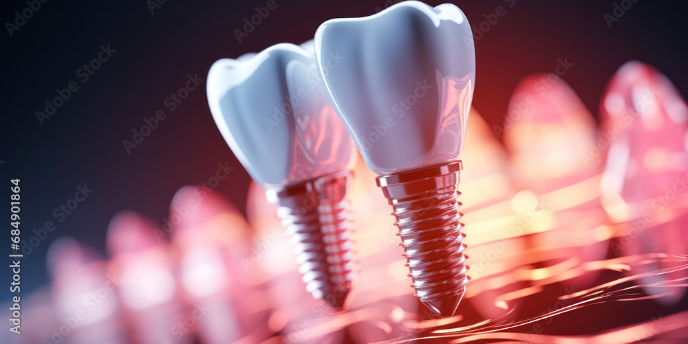 A close-up of a modern tooth implant in a patient's mouth, showcasing ...