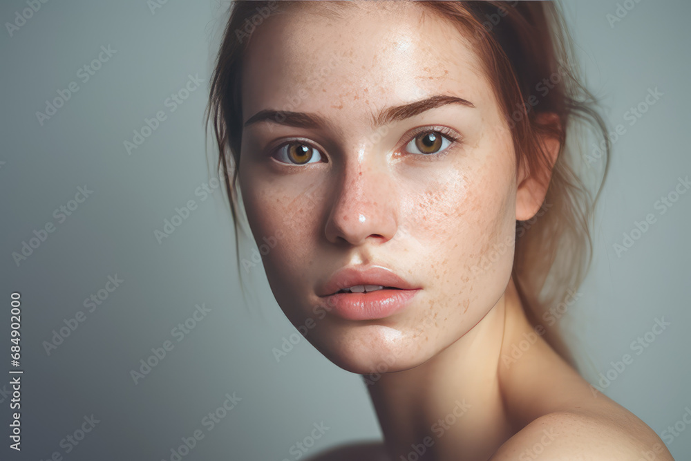 beautiful Woman with acne skin problem with hormonal acne, close up ...