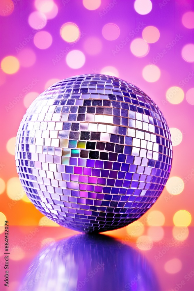 Disco or mirror ball with rainbow on bright colorful background with ...