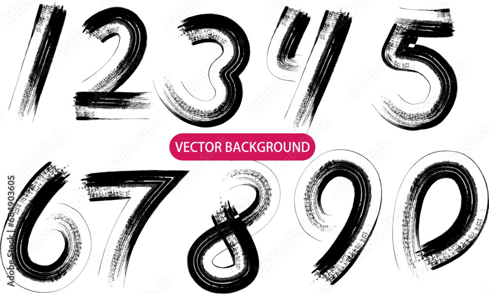 set number black and white, vector hand paint set number. Vector hand ...