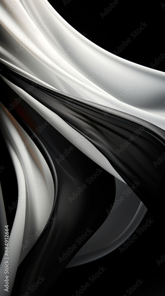 Abstract monochrome waves gracefully intertwine, presenting a ...
