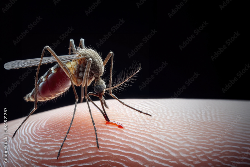 Mosquito sucking blood. Aedes Aegypti Mosquito on human skin.Mosquito ...