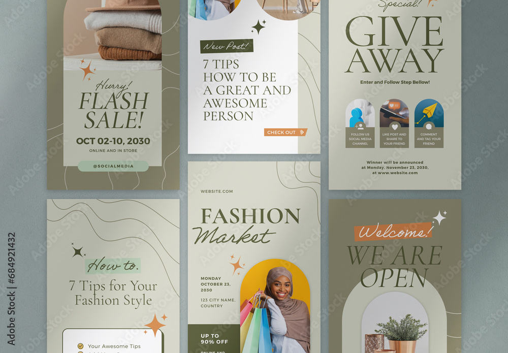 Instagram Stories Layout Template with Green Accent Color Stock ...