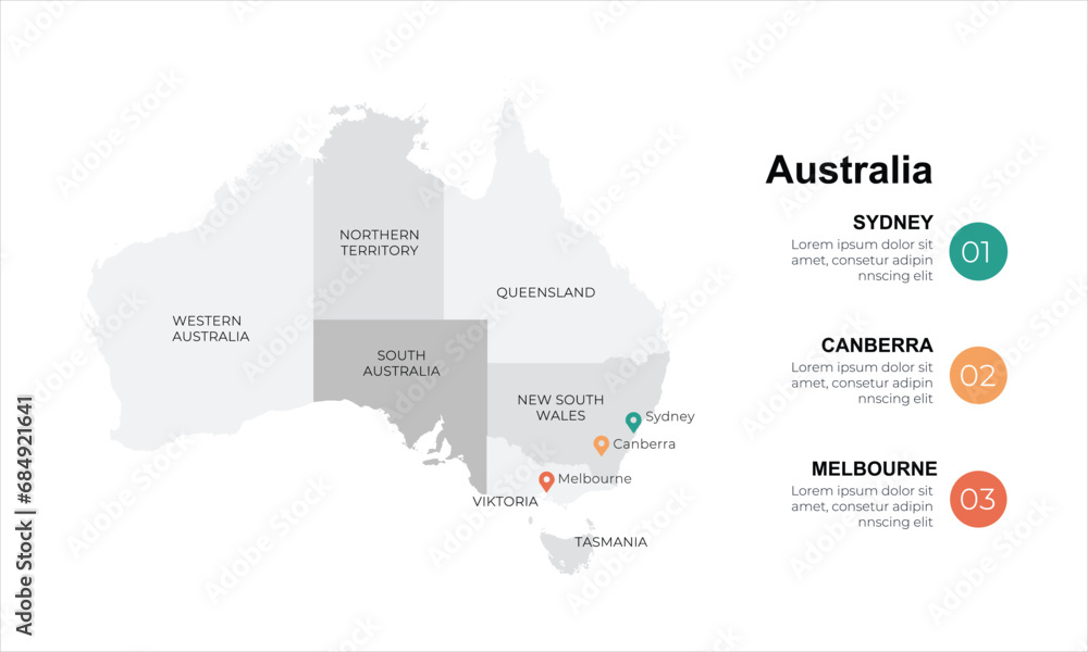 Australia map infographics with editable separated layers, zones ...