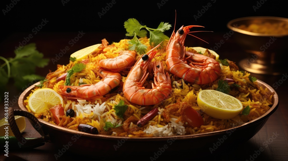 rice biryani indian food seafood illustration sea dinner, traditional ...