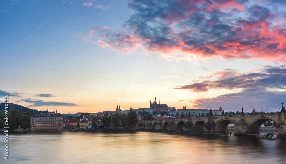 Famous iconic image of Charles bridge, Prague, Czech Republic. Concept ...