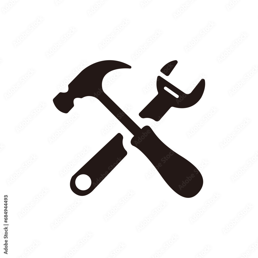 Vector icon illustration of crossed hammer and spanner (carpentry tools ...