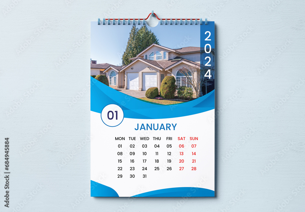 Real Estate Wall Calendar 2024 Layout Stock Template | Adobe Stock