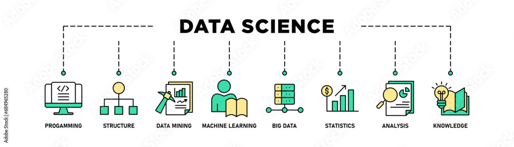 Data science banner web icon vector illustration concept with icon of ...