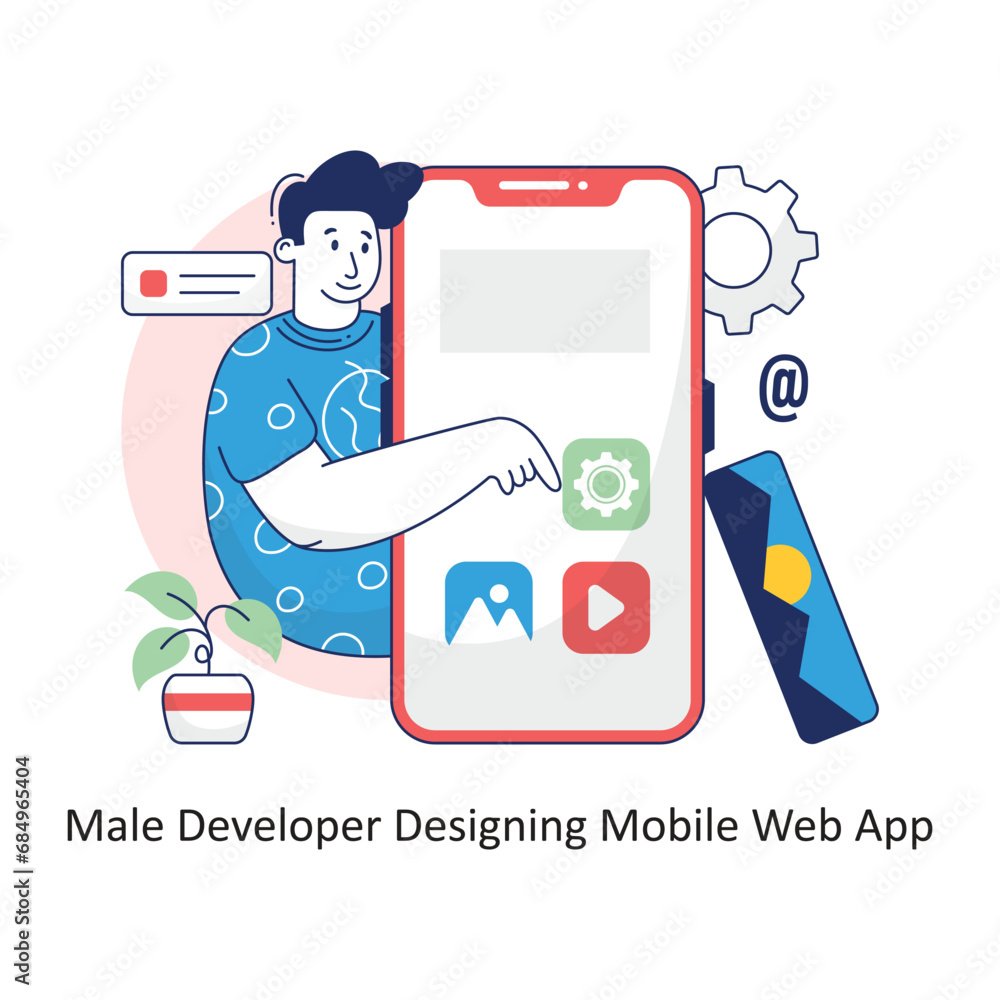 Male Developer Designing Mobile Web App vector Filled outline Design ...