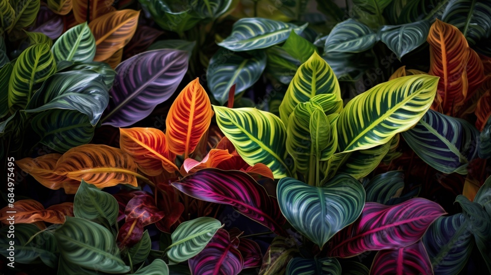An array of Calathea varieties in a botanical setting, displaying their ...