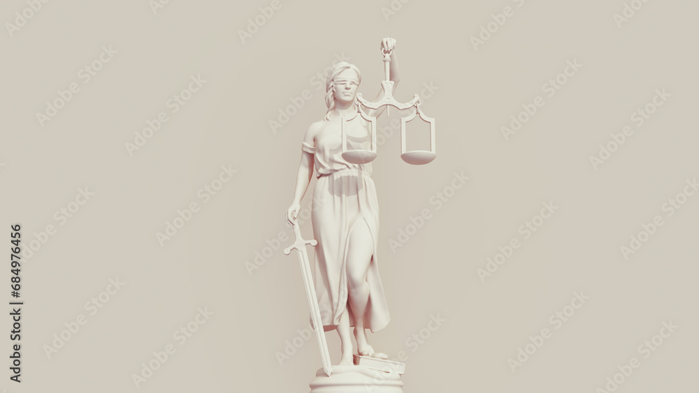 Lady justice judicial system scales blindfold sword neutral background ...