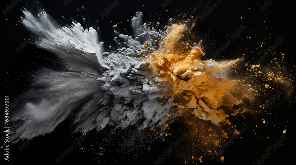 Silver and gold powder explosion on black background Stock Illustration ...