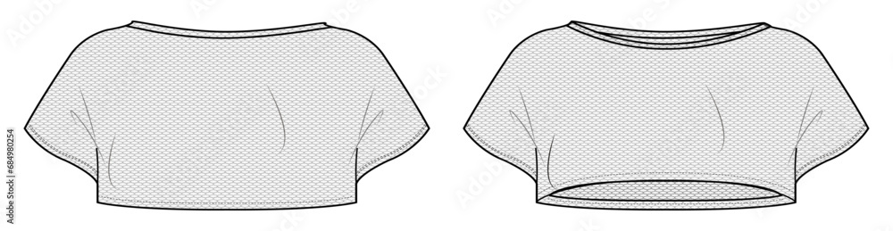 Women's crop top Fashion Flat Sketch Vector Illustration, CAD ...