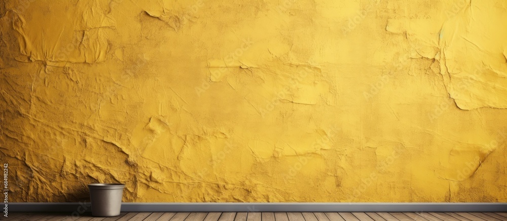 The yellow textured wallpaper adds depth and personality to the ...