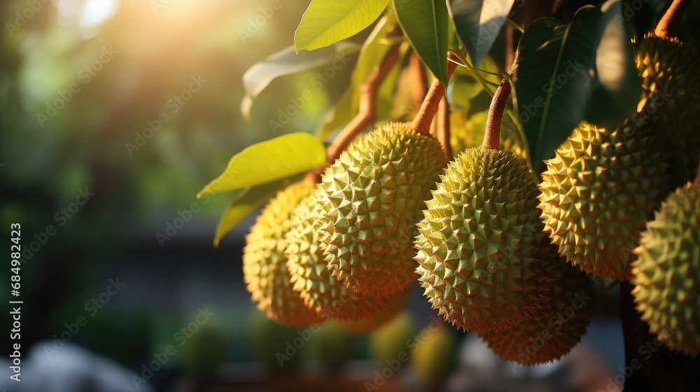durian on the tree in the farm Stock Illustration | Adobe Stock