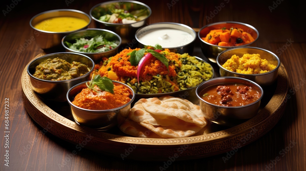 thali table indian food vegetarian illustration cuisine spices, curry ...