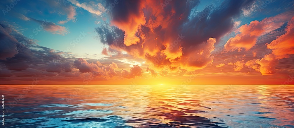 As the sun slowly sets on the horizon, the sky transforms into a ...