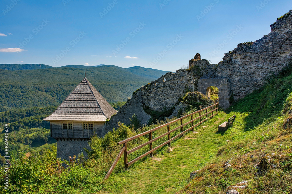 The historic 15th century Ostrovica Castle overlooking Kulen Vakuf ...